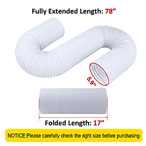 AC Parts Portable Air Conditioner Hose,5.9 Inch Diameter,78 Inch Length,Counter Clockwise Universal AC Exhaust Hose,Compatible with Honeywell,LG and Other Portable Air Conditioners