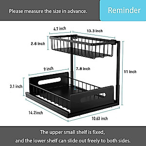 Fodayuse L-Shaped Under Sink Organizer with Sliding Design, Pull Out Cabinet Storage 2-Tier Shelf Under Cabinet Organizer Multi-Use for Kitchen Bathroom Sink Organizers and Storage cabinet, Metal