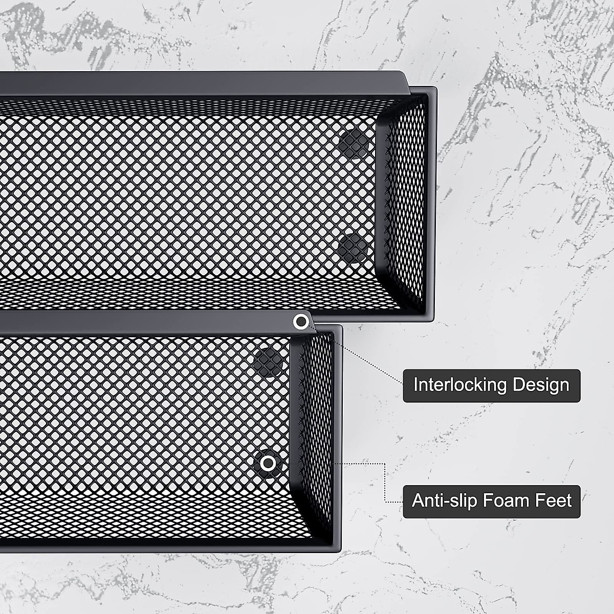 Silverware Drawer Organizer, Mesh Utensil Organizer for Kitchen Drawers, Silverware Tray with Interlocking Arm, Narrow Utensil holder for Flatware, Forks, Spoons, Knives by FURNINXS (Set of 6)