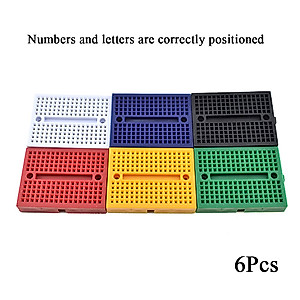 Hahiyo PCB Board Breadborad 170 Point Solderless Lay Flat Large Pitch Hole Firmly Hold Pin Snug Insert No Warp Wobble Springy Contact Point Adhesive Back for Proto Shield Electronics Blocks 6pcs