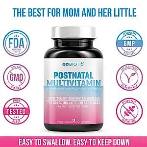 Postnatal Vitamins for Breastfeeding Moms - Lactation Supplement with Organic Herbs, Minerals, Nutrients for New Mothers and Baby - Postpartum Pills for Energy and Mood, Non GMO, Vegan, 60 Capsules
