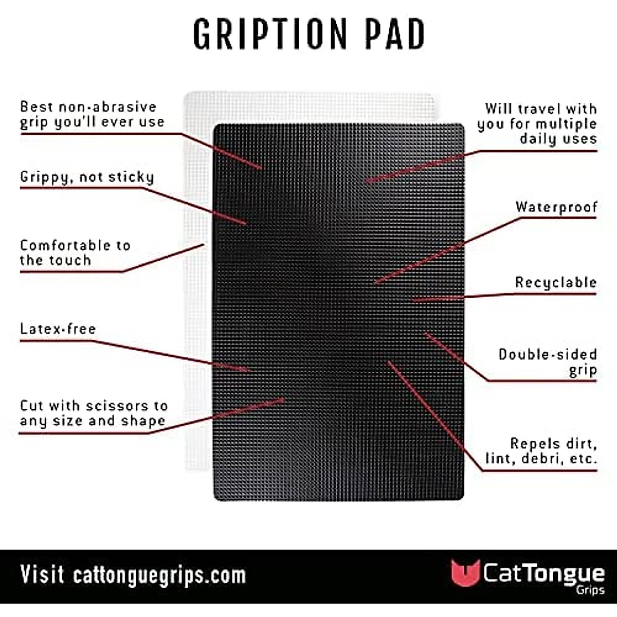 Non-Adhesive Grip Pad Combo Pack by CatTongue – Portable Multi-Purpose Non Slip Mat for Preventing Tools, Gadgets, and Gear from Slipping, Sliding, or Shifting (Black & Clear)