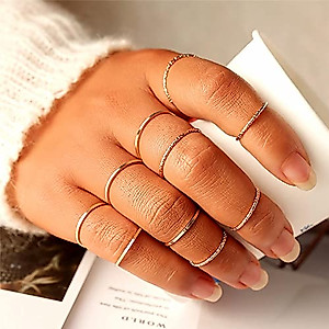 WFYOU 10 Pcs 1-2mm 18K Gold Plated Simple Rings for Women Band Knuckle Stacking Midi Rings Elegant Classic Minimalist Rings Comfort Fit