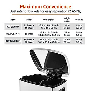 Amazon Basics Rectangular Recycling Trash Can with 2 Compartments - 60 Liter