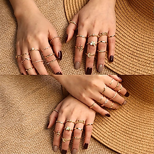RINHOO FRIENDSHIP 10PCS Bohemian Retro Vintage Crystal Joint Knuckle Ring Sets Finger Rings (Gold)