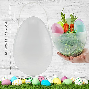 Cornucopia Brands Jumbo Plastic Easter Eggs (4-Pack, 10-Inch); Giant Clear Egg-Shaped Buckets w/Handles