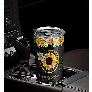 20oz Yellow Jewelry Crystal Sunflower Dog Mom Tumbler, World's Best Dog Mom, Gifts for Dogs Lovers, Coffee Thermos, Stainless Steel Double Wall Vacuum Insulated Coffee Mug, Travel Cup with Lid