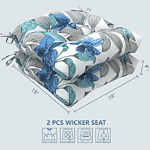LVTXIII Outdoor Wicker Seat Cushions, Decorative Tufted Chair Pads 19"x19"x4" Seat Cushion Sets for Patio Garden Home Office Chair, Round Back, Set of 2, Clemens Noir Blue