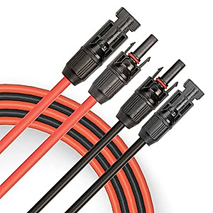 JYFT 10AWG(6mm²) Solar Extension Cable with Two-Preinstalled PV Compatible Female and Male Connector (6FT Red + 6FT Black)
