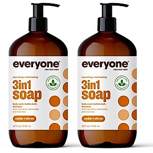 Everyone 3-in-1 Soap, Body Wash, Bubble Bath, Shampoo, 32 Ounce (Pack of 2), Cedar and Citrus, Coconut Cleanser with Organic Plant Extracts and Pure Essential Oils (Packaging May Vary)