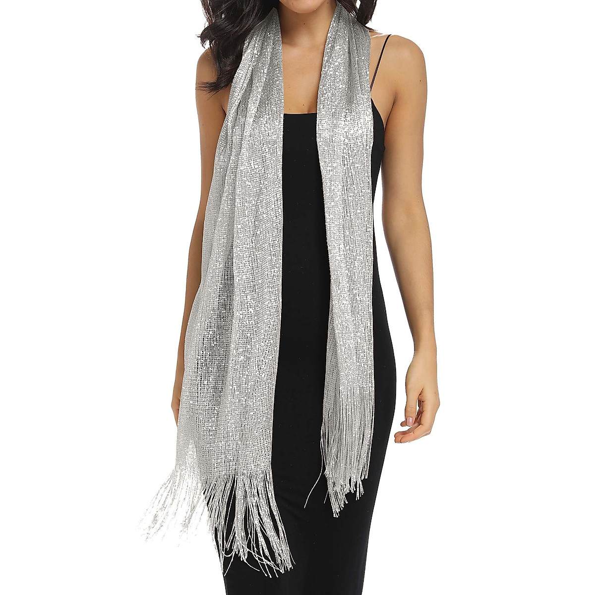 Rheane Shawl Shawls and Wraps for Evening Dresses Shawl Wraps for Women Sliver Dress Evening Gowns for Women Formal Women's Scarves & Wraps Silver Shawl for Formal Dress (Silver with Silver Glitter)