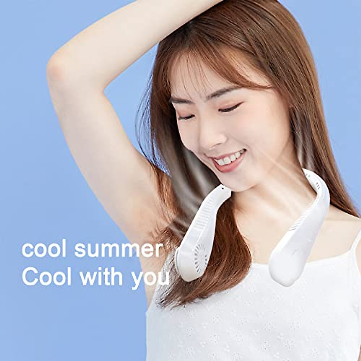 Leafless Hanging Neck Fans - Portable Hands Free Bladeless Fan with 3 Speed Adjustable Strong Wind&No Hair Twisting&Short Charging&Long Use Time for Traveling Outdoor (White), 9.45x6.69x2.4in