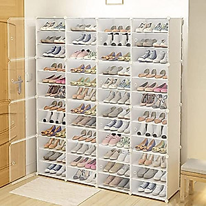 BJTDLLX Shoe Rack Organizer, 4 x 12-Tiers Stackable 96 Pairs DIY Shoe Storage Cabinets Stand, Dust-Proof Shoe Rack Shelf Clear Plastic Shoe Boxes Foldable Shoe Storage Rack for Heels Boots Slippers