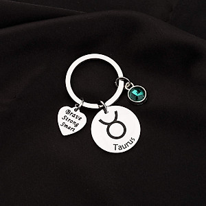 bobauna 12 Zodiac Constellation Disc Keychain Birthstone Horoscope Jewelry Astrology Gift For Family Friend (Taurus keychain)