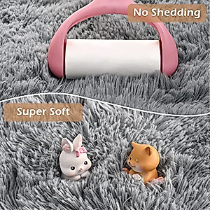 Przemy Fluffy Bedroom Rug 4 x 6 Ft Area Rugs for Living Room, Super Soft Shag Rug, Indoor Modern Fluffy Carpet Rugs for Bedroom Kids Girls Room Dorm Home Decor, Non-Slip Plush Nursery Rug, Grey
