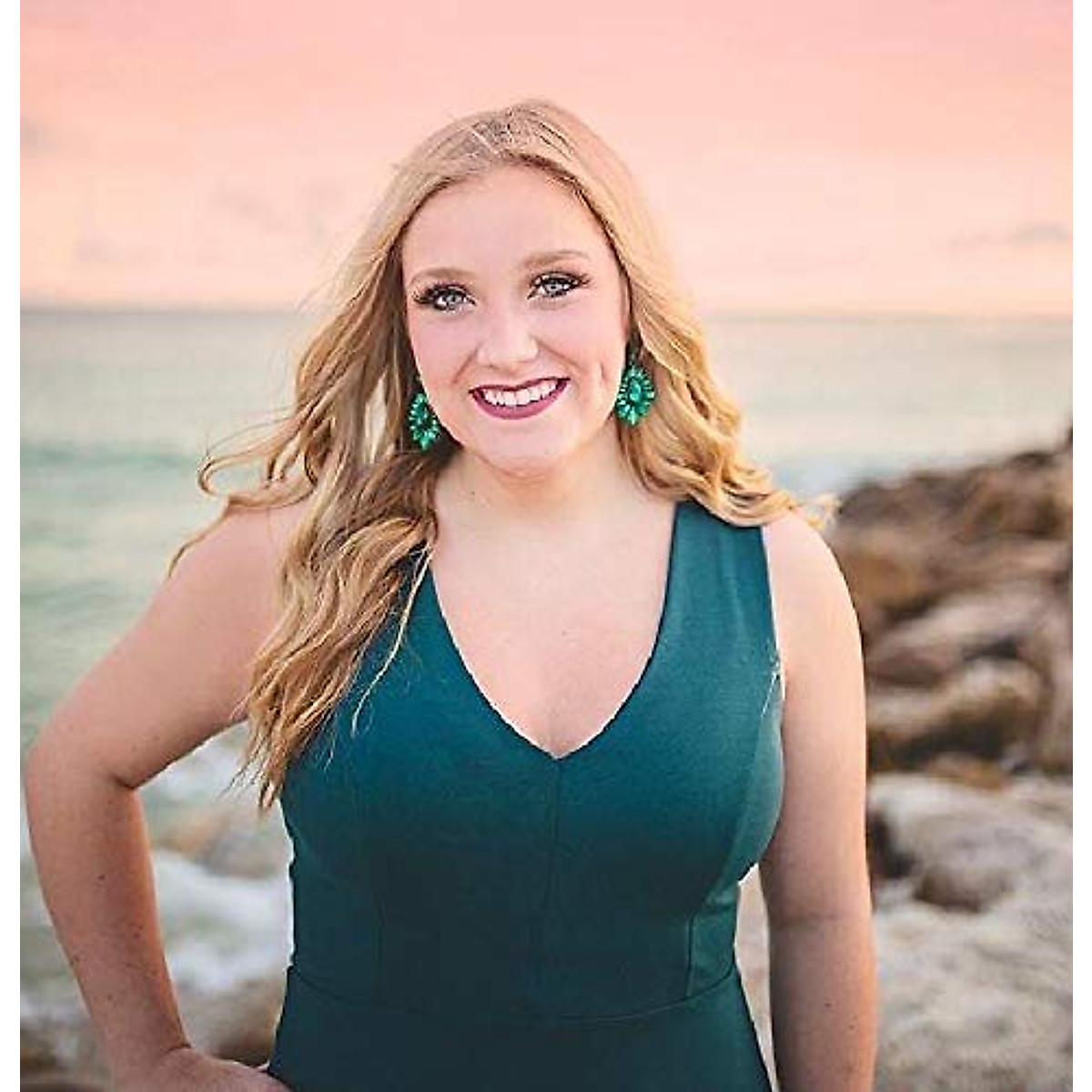 idealway 5 Colors Luxury Drop Earring Inlay Crystal Rhinestone Dangle Long Earrings For Women Jewelry (Green)