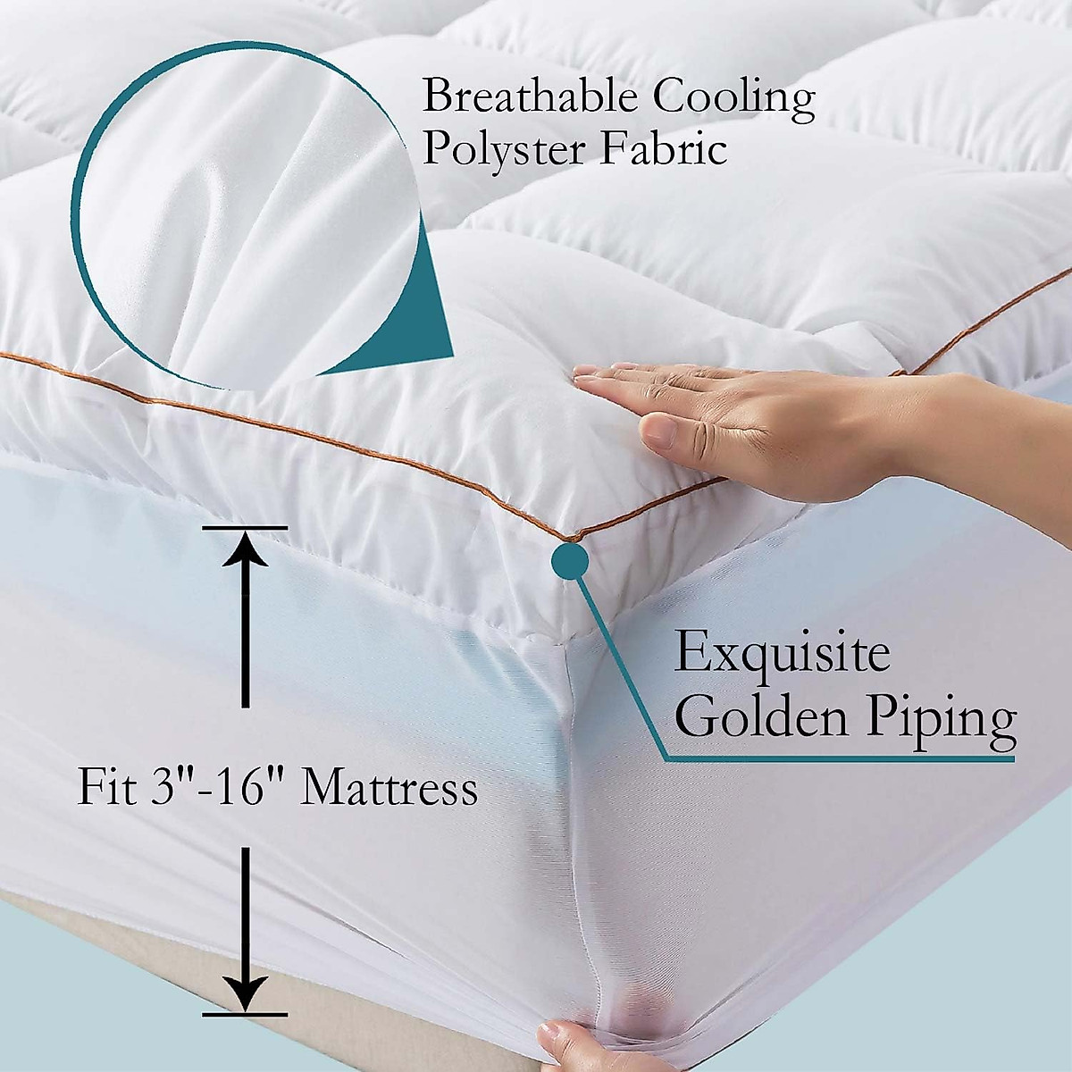 Whatsbedding Dual Layer 4 Inch Memory Foam Mattress Topper Queen Size, 3 Inch Memory Foam Plus 1 Inch Pillowtop Mattress Pad Filled 7D Down Alternative, Cooling Fiber Cover, Comfort Support