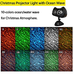 Christmas Projector Light Outddor Halloween 2-in-1 Ocean Wave 10 Colors LED Light with 16 Moving Film Slide Patterns, PULIVIA 2022 Upgraded Waterproof Light Projection for Xmas New Year Theme Party