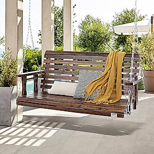 VEVOR Wooden Porch Swing 4.5 ft, Patio Bench Swing for Courtyard & Garden, Upgraded 880 lbs Strong Load Capacity, Heavy Duty Swing Chair Bench with Hanging Chains for Outdoors, Carbonized Brown