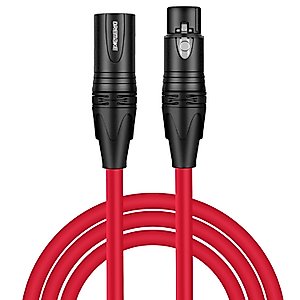 DREMAKE XLR Instrument Microphone Audio Extension Cord 6FT Balanced 3 Pin XLR Male to XLR Female Mic Cable - Red
