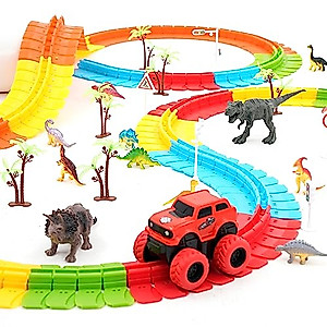 Race Track Cars for Boys Girls Kids Race Car Track with Dinosaur Toys Up Race Car Toy Cars Set Birthday Gifts for 3 4 5 6 Year Old Boys Girls 105PCS