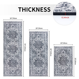 WOBUBU Kitchen Rugs Sets of 3 Washable Kitchen Mats for Floor 3 Piece Kitchen Rug Set Non Slip Kitchen Runner Carpets for Laundry Room Entryway Grey