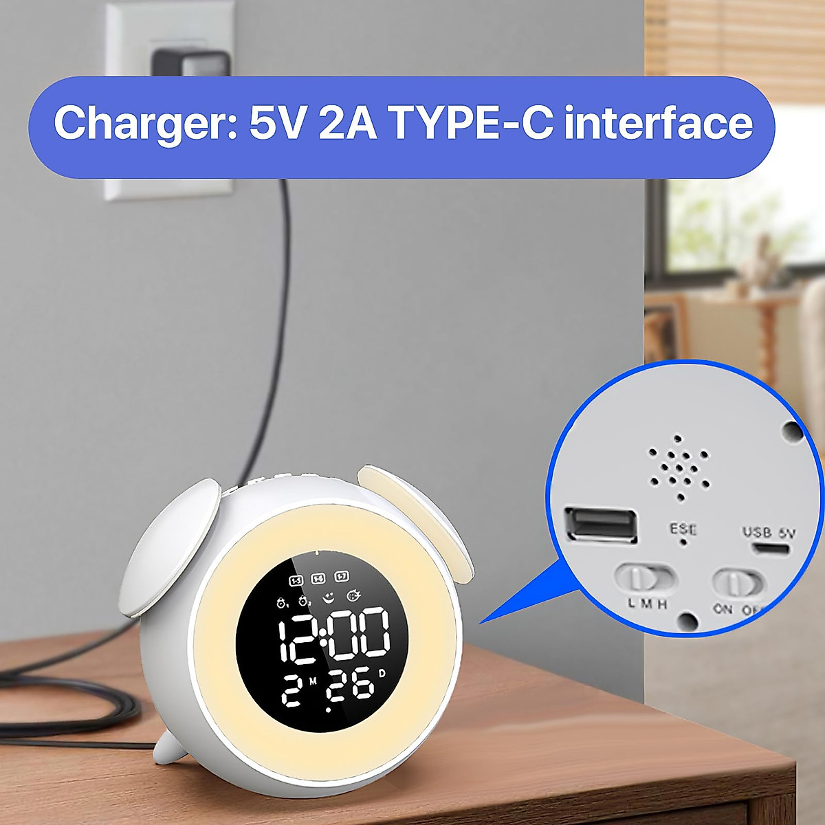 Powstro Sunrise Alarm Clock, Sunrise Lamp Alarm Clock Loud Alarm Clock for Heavy Sleepers, 25 Music & 5 Lighting Modes Cute Sunset Alarm Wake Up Light Clocks for Bedroom Adults Kids Teens