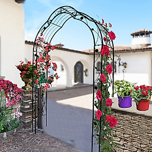 Metal Garden Arch 98.4" H Garden Arbor Trellis Climbing Plants Support Rose Arch Outdoor Lawn Wedding Party Events Archway Black