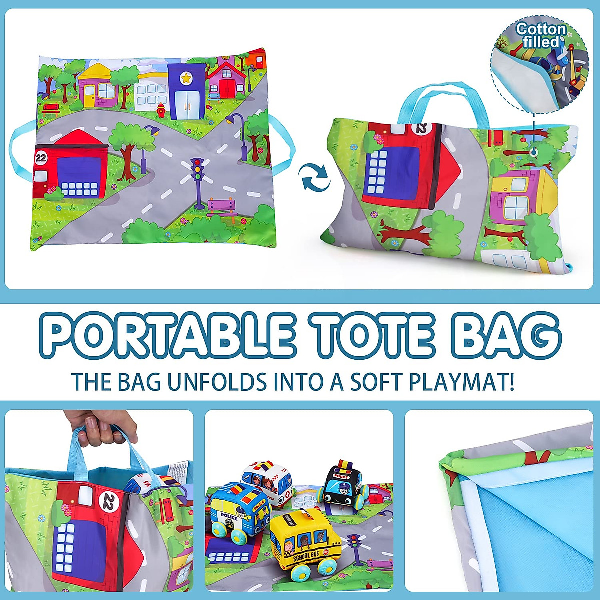 TOY Life Toddler Cars Pull Back Cars for Toddler Plush Car Toys for 2 Year Old Boy Softs Toy Cars for Baby Cars with Map Toddler Car Toys Soft Plush Toys for Toddler Pull Back Truck Infant Boy Toys