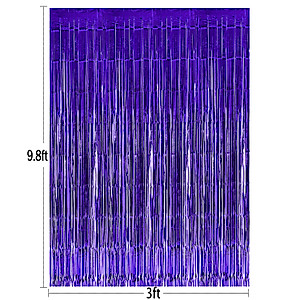 Erweicet 2 Pack 3ft X 9.8ft Purple Fringe Tinsel Backdrop for Birthday Party Foil Fringe Curtain Party Streamers for Party Decorations