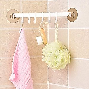 Idiytip 6 Row Waterproof Oilproof Strong Sticking Wall Hanger Corner Adhesive Hook Kitchen Bathroom Self Hooks Stick Home Decor,White