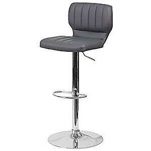 KLS Modern Barstools Adjustable Hydraulic 360 Degree Swivel Stable Steel Frame Padded Vinyl Cushion Low Back Seat Design Dining Chair Pub Stool (1) Grey # 1969