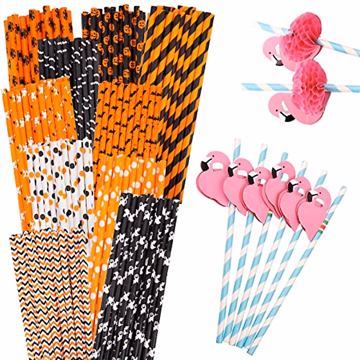 HANSGO 180PCS Halloween Paper Straws and Flamingo Paper Straws