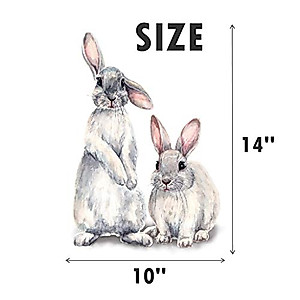 ROFARSO Lifelike Lovely Cute Two Bunnies Rabbits Animal Wall Stickers Removable Wall Decals Art Decorations Decor for Nursery Baby Bedroom Playroom Living Room Murals