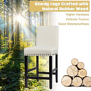 COSTWAY Bar Stools Set of 4, Upholstered Counter Stools w/Rubber Wood Legs, Breathable Linen Fabric, High Resilience Sponge, Comfortable Backrest, Padded Seat, for Kitchen Dining Room (Beige, 4)