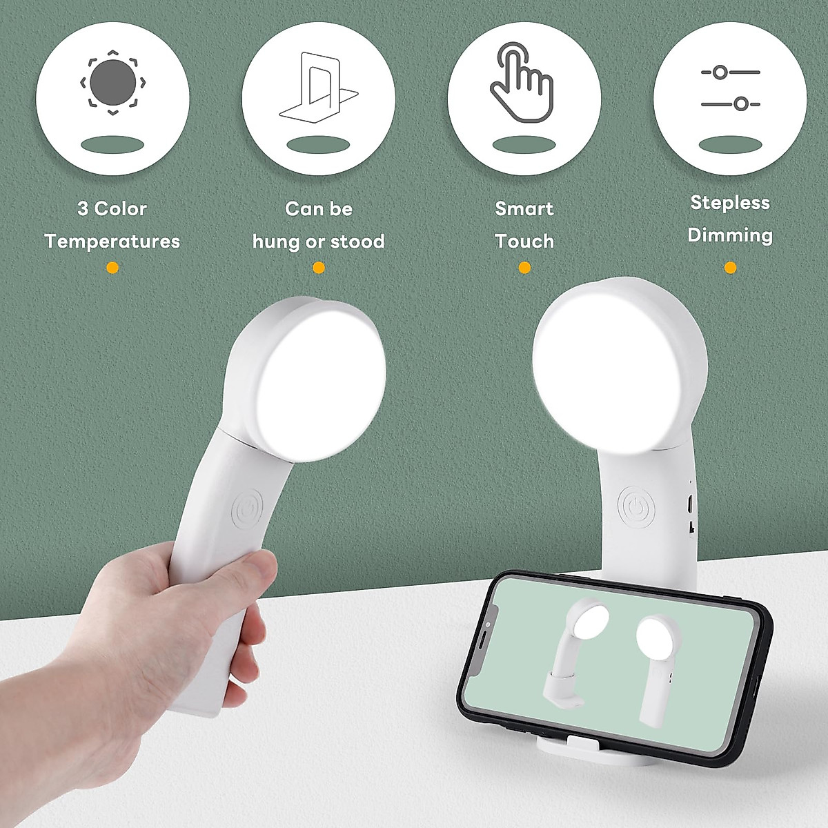 Hafeehafi LED Desk Lamp Dimmablesa Portable Lamp with USB Charging Port,3 Color Temperature Reading Light,Hangable and Standing Intelligent Adjustable Office Lamp,Square Lamp