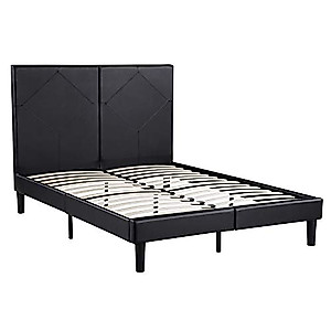 Olee Sleep Dura Metal Faux Leather Wood Diamond Slate Bed Frame, Queen, Black