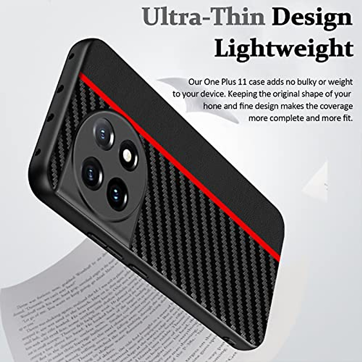 Miimall Compatible for One Plus 11 5G Leather Case, with Carbon Fiber Pattern, Anti-Fingerprint Ultra-Thin Lightweight Shell, Full Coverage Shockproof Cover Case for One Plus 11 5G, 2023(Black&Red)