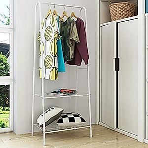 Home-Like 2-Tier Garment Rack, Metal Clothes Rack, Storage Clothing Rack with Single Hanging Rail and 2 Shelf for Bedroom Entryway Launary L23.7"xW13.19"x H62.99" White