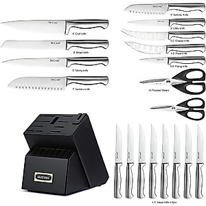 McCook® Knife Sets,German Stainless Steel Kitchen Knives Block Set with Built-in Sharpener