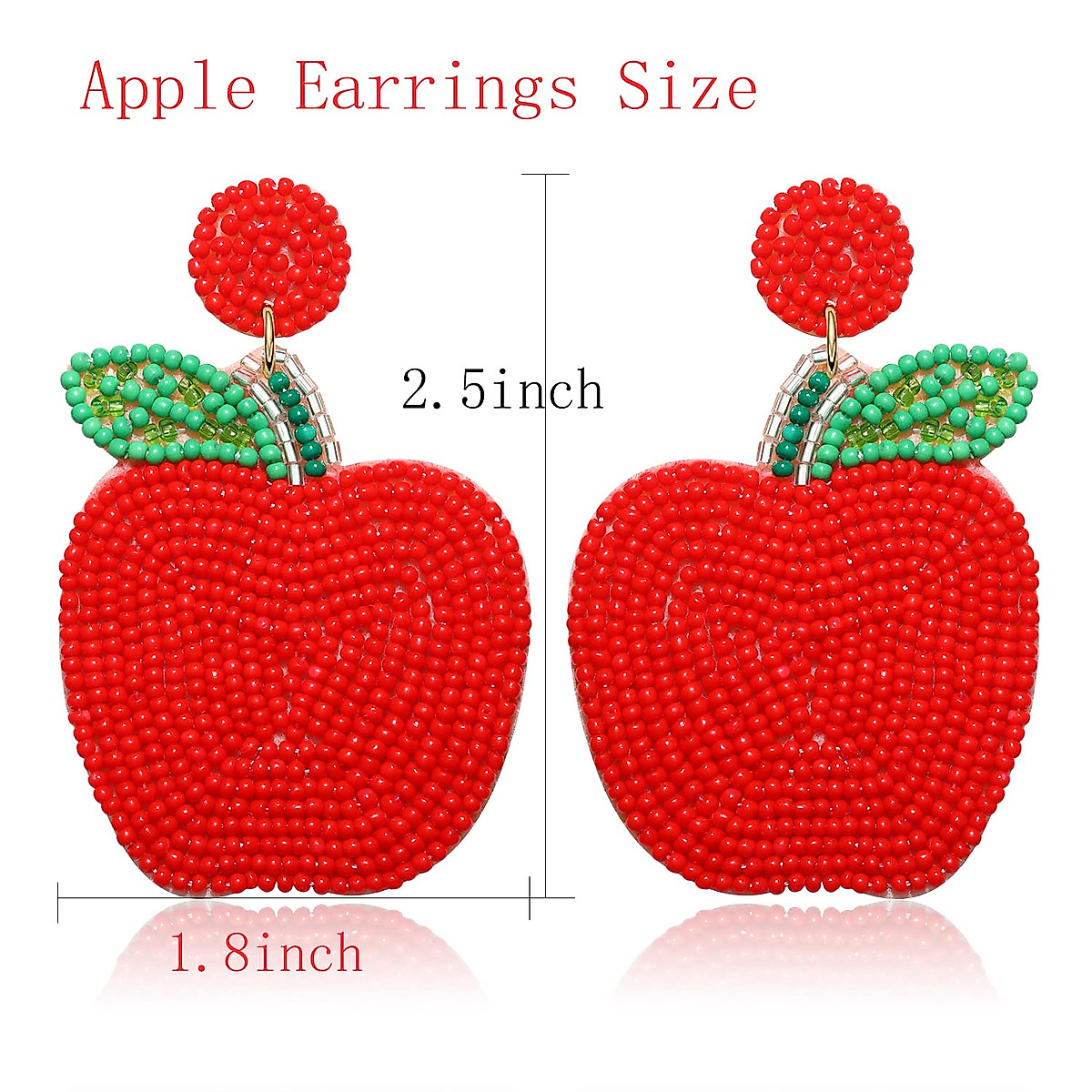 Beaded Earrings HandmadeTeacher Apple Bead Dangling Earrings Funny Fruit Drop Dangle Earrings for Women Teacher’s Day Appreciation Back to School Jewelry Gifts