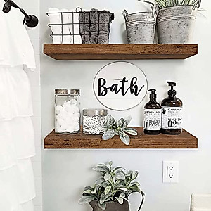 QEEIG Floating Shelves Wall Shelf 24 inches Long Farmhouse Bathroom Decor Bedroom Kitchen Living Room Wall Mounted 24 x 9 inch Set of 2, Rustic Brown (008-60BN)