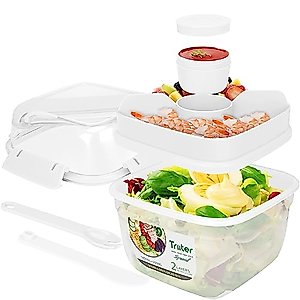 Triiter 55-oz Salad Lunch Box, White, BPA-Free, Leak-Proof, Convenient Compartments, Safe and Stylish