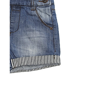 KIDSCOOL SPACE Baby & Little Boys Big Bib Pocket Stripe Cuffed Bottom Denim Shortalls,Blue,2-3 Years