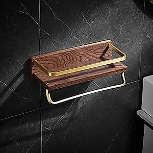 NEWRAIN 2-Pack Shower Caddy, Wood Shower Rack with Towel Holders for Kitchen Toilet Bathroom Shelves Shower Storage Organizer Wall Mounted