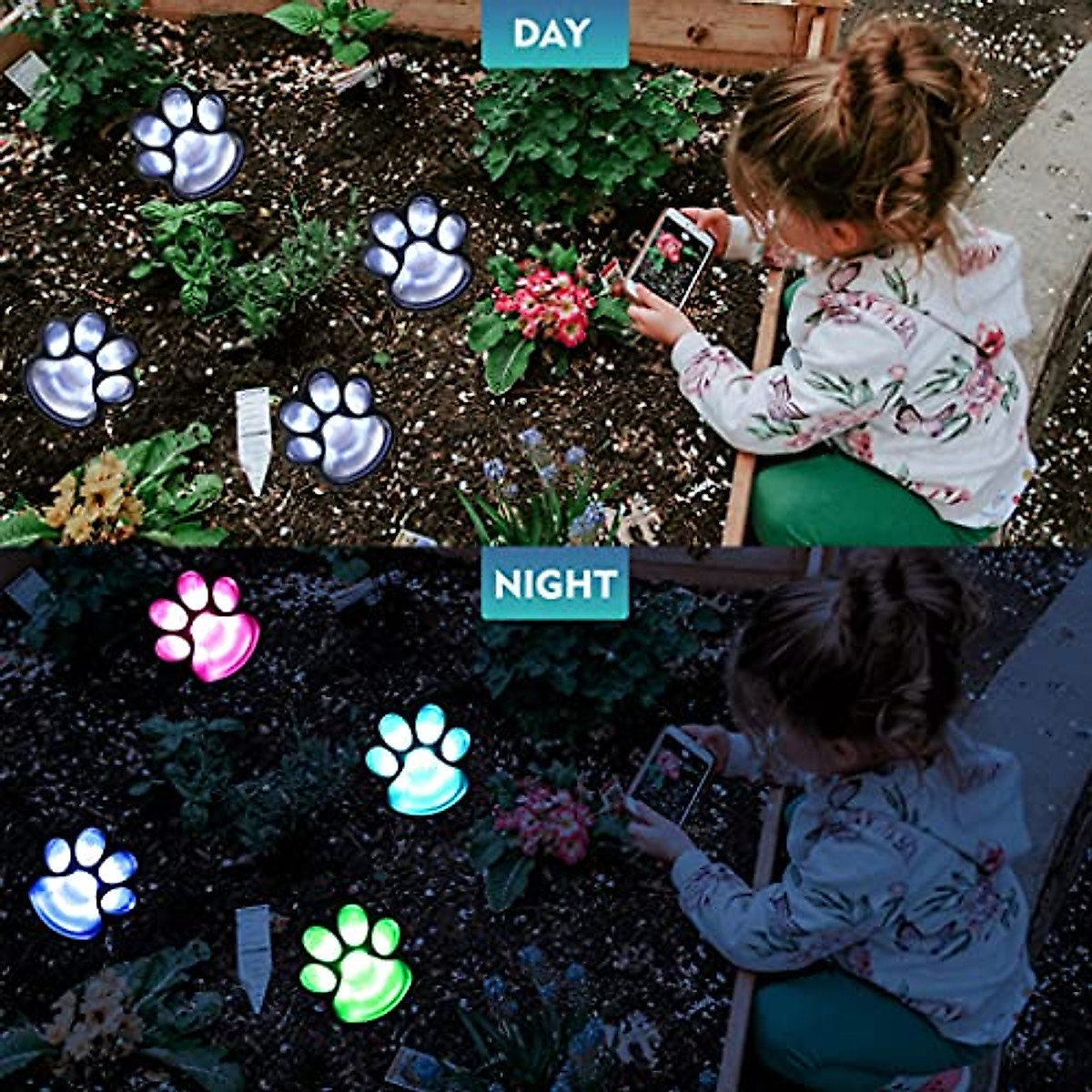 Solar Paw Print Lights,16 Color Changing Outdoor Pet Lights with Remote, Set of 4 Waterproof Dog Cat Paw Print Keepsake for Outdoor Garden Backyard Patio Decor - Gift for Pets Lovers -Multi Color