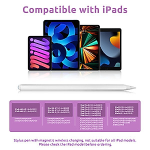 Wireless Charging Pencil for iPad with Magnetic and Tilt Sensitive Palm Rejection - Compatible with Apple iPad Pro 11 Inch, iPad Pro 12.9 Inch 3/4/5/6 Gen, iPad Air 5/4, iPad Mini 6th Generation