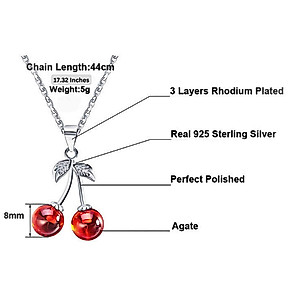 Ginger Lyne Collection Cherry Red Agate Stone Sterling Silver Pendant Necklace Water Waves chain