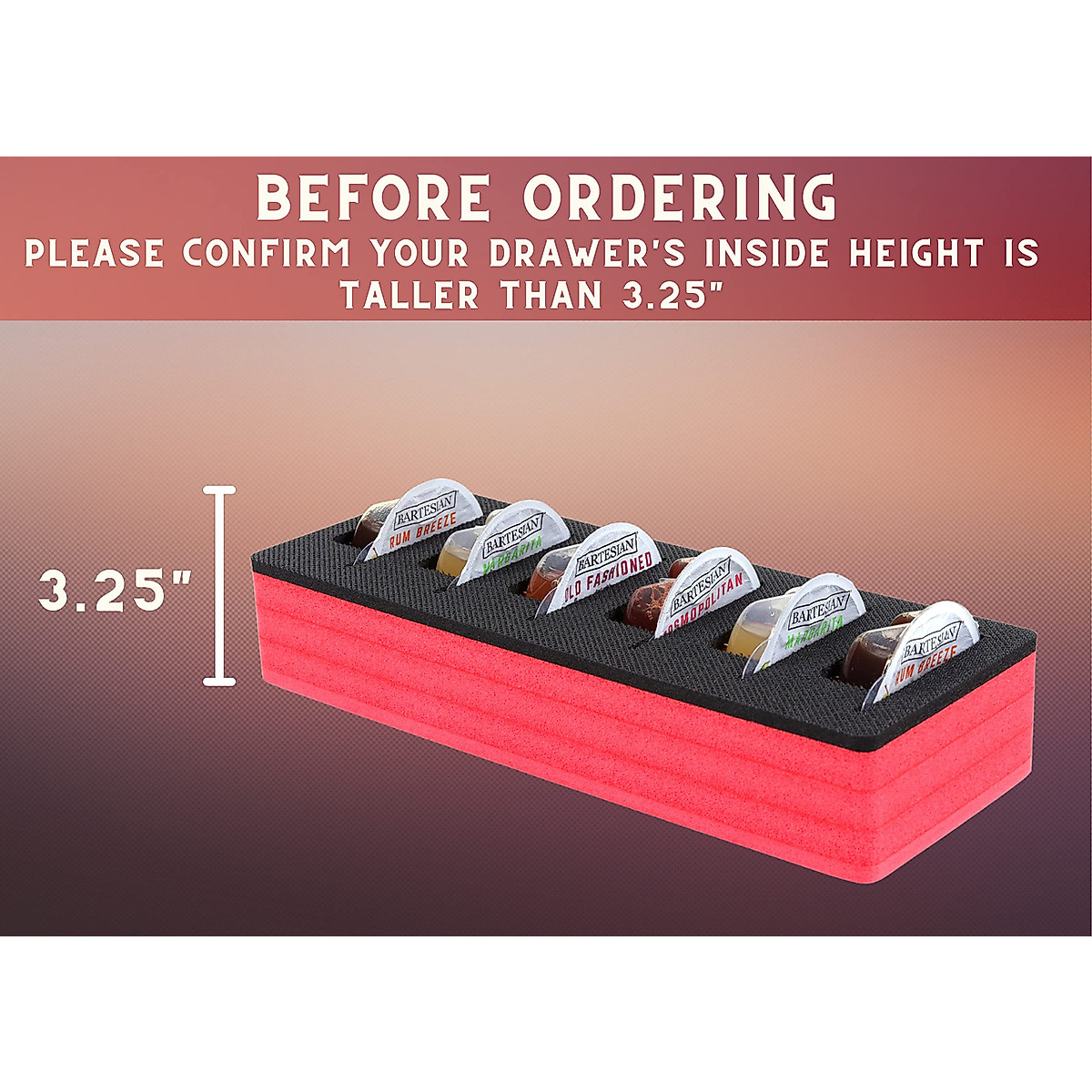 Polar Whale Cocktail Capsule Drawer Organizer Tray Red and Black Foam Insert Compatible with Bartesian for Kitchen Home Bar Party Waterproof Washable 6 Compartment 4.5 x 11.75 Inches