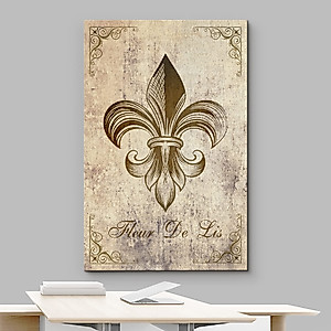 wall26 - Canvas Wall Art - Fleur De Lis Flower on Vintage Abstract Background - Gallery Wrap Modern Home Art | Ready to Hang - 16x24 inches
